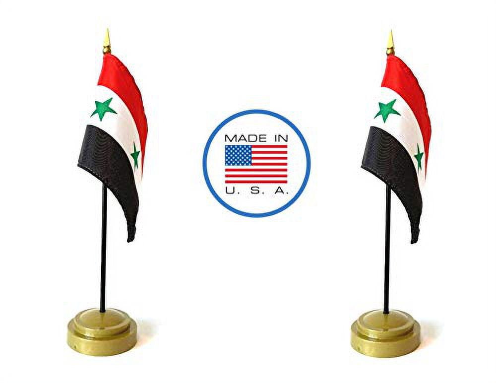 2 Syria Miniature Desk & Hand Waving Flags Set - Includes 2 Rayon 4"x6 ...