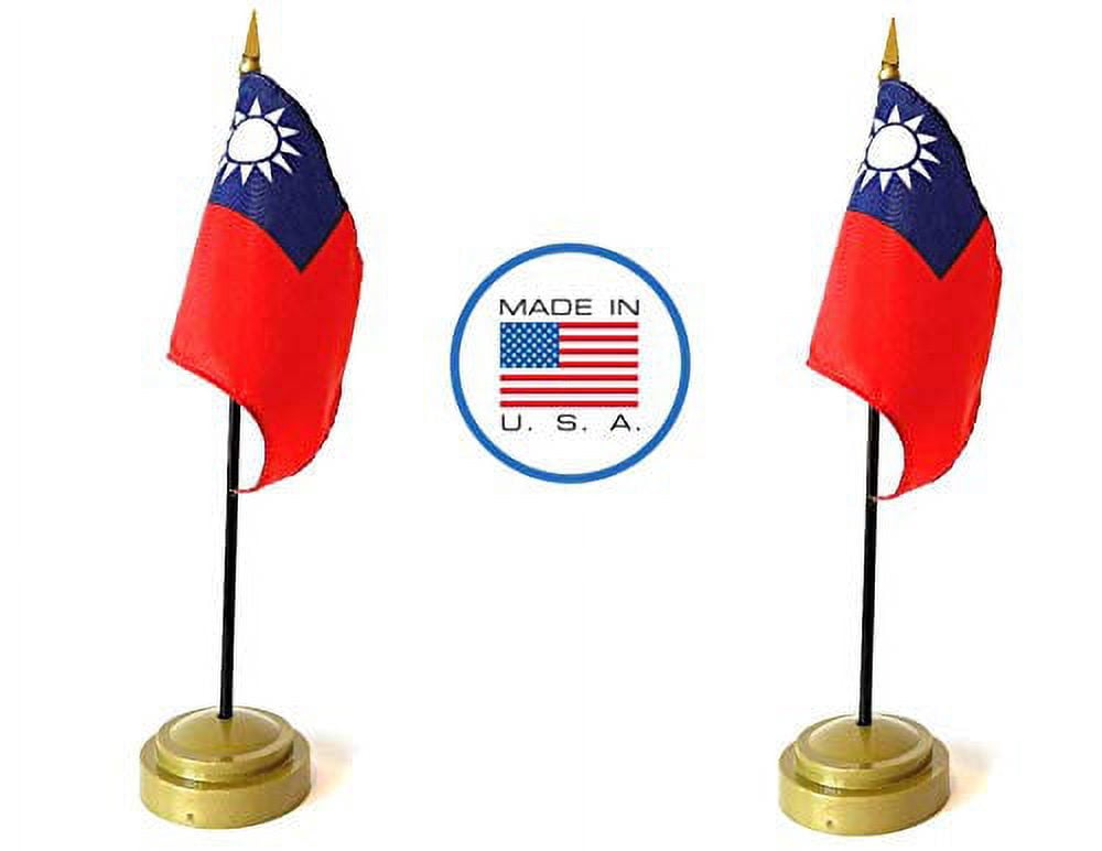 2 Taiwan Miniature Desk & Hand Waving Flags Set - Includes 2 Rayon 4"x6 ...