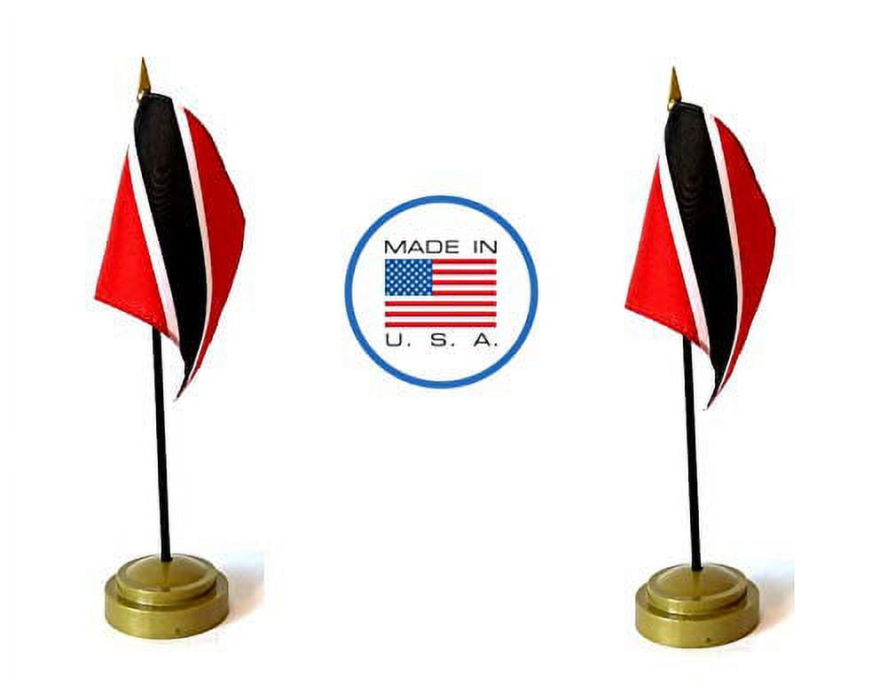 2 Trinidad Miniature Desk & Hand Waving Flags Set - Includes 2 Rayon 4 ...