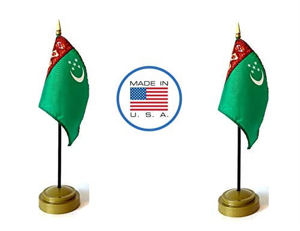 2 Turkmenistan Miniature Desk & Hand Waving Flags Set - Includes 2 ...