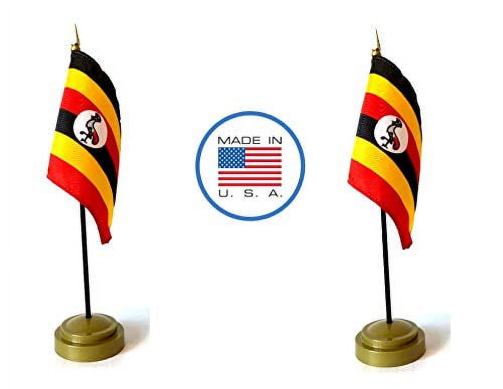 2 Uganda Miniature Desk & Hand Waving Flags Set - Includes 2 Rayon 4"x6 ...