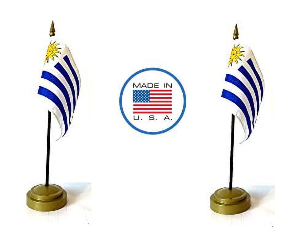 2 Uruguayan Miniature Desk & Hand Waving Flags Set - Includes 2 Rayon 4 ...