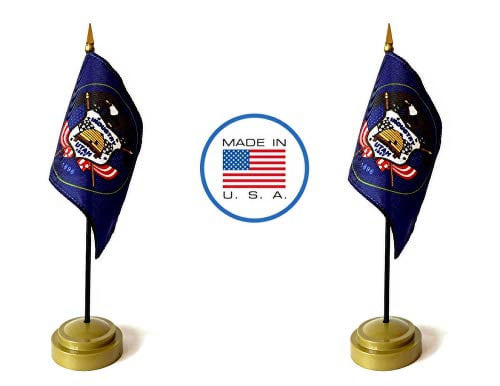 Made in The USA Flag Set. 2 Utah Rayon 4"x6" Miniature Office Desk ...
