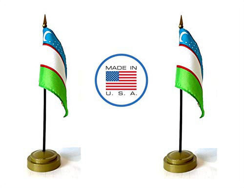 2 Uzbekistan Miniature Desk & Hand Waving Flags Set - Includes 2 Rayon ...
