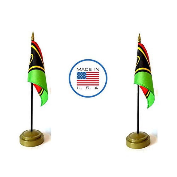 2 Vanuatu Miniature Desk & Hand Waving Flags Set - Includes 2 Rayon 4 ...