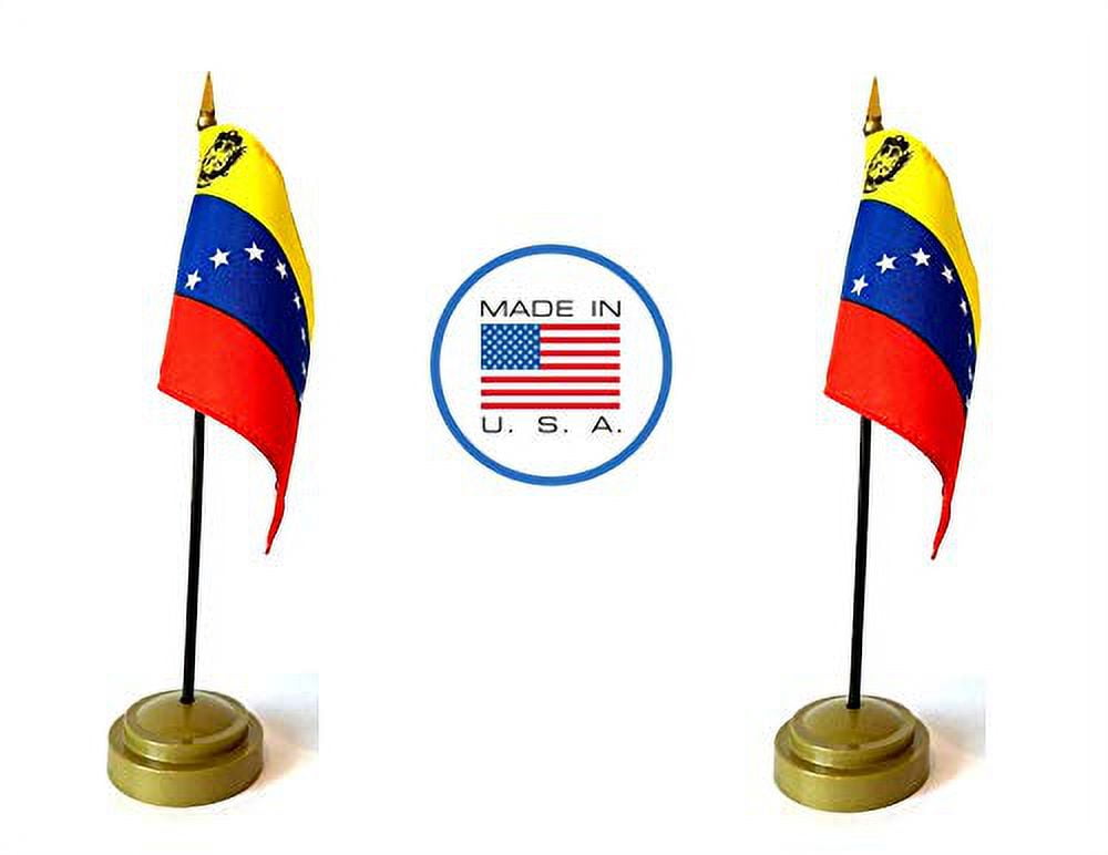 2 Venezuela Miniature Desk & Hand Waving Flags Set - Includes 2 Rayon 4 ...