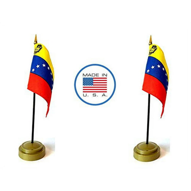 2 Venezuela Miniature Desk & Hand Waving Flags Set - Includes 2 Rayon 4 ...