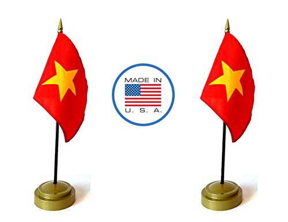 2 Vietnam Miniature Desk & Hand Waving Flags Set - Includes 2 Rayon 4 ...