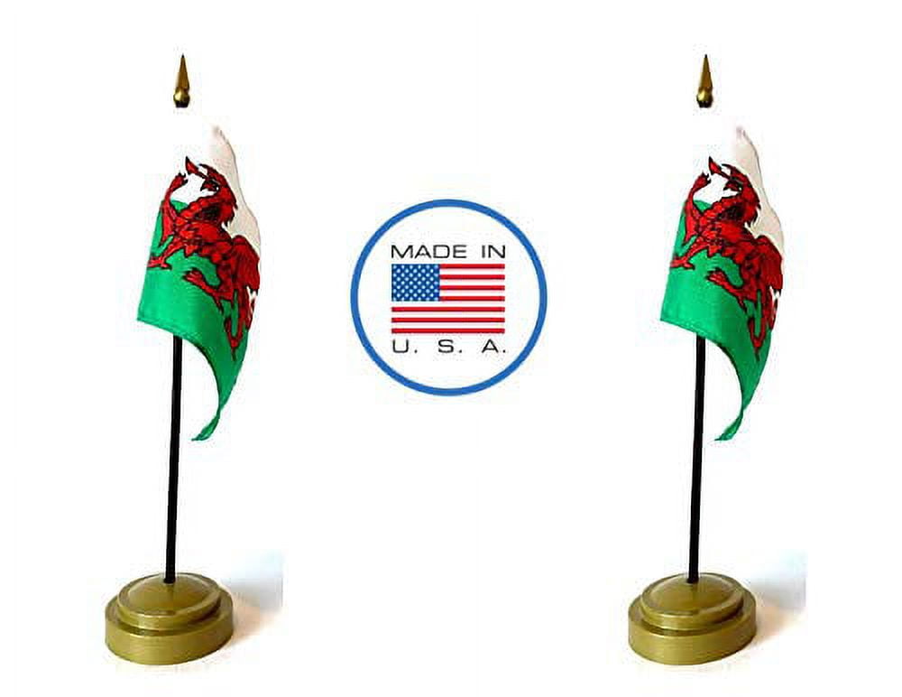 2 Wales Miniature Desk & Hand Waving Flags Set - Includes 2 Rayon 4"x6 ...