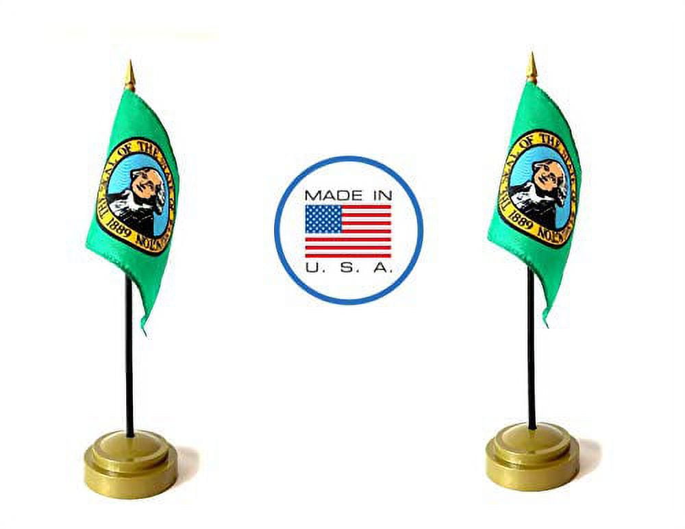 Made in The USA Flag Set. 2 Washington Rayon 4"x6" Miniature Office ...