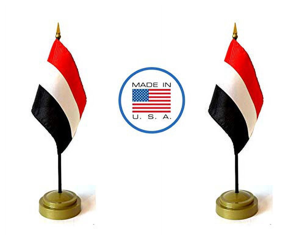2 Yemen Miniature Desk & Hand Waving Flags Set - Includes 2 Rayon 4"x6 ...