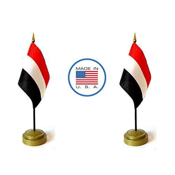 2 Yemen Miniature Desk & Hand Waving Flags Set - Includes 2 Rayon 4"x6 ...