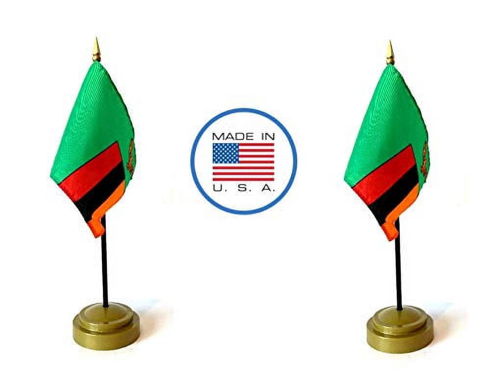 2 Zambia Miniature Desk & Hand Waving Flags Set - Includes 2 Rayon 4"x6 ...
