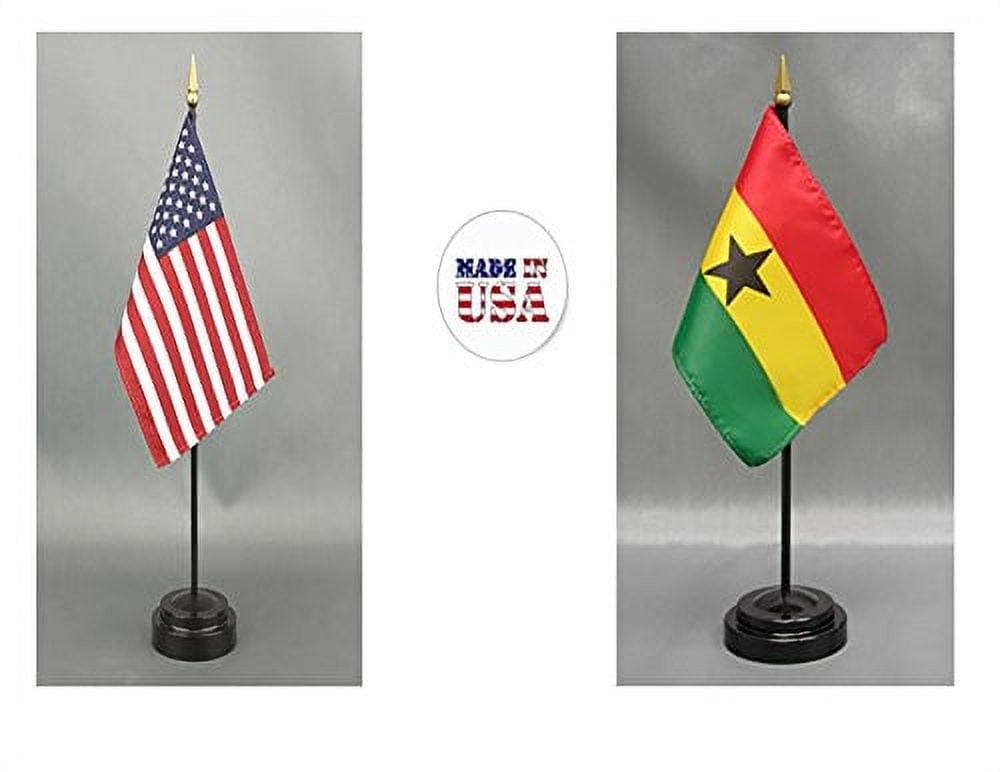 1 American and 1 Ghana Mini Desk Flags – Set of 2 with Stands, 4"x6 ...
