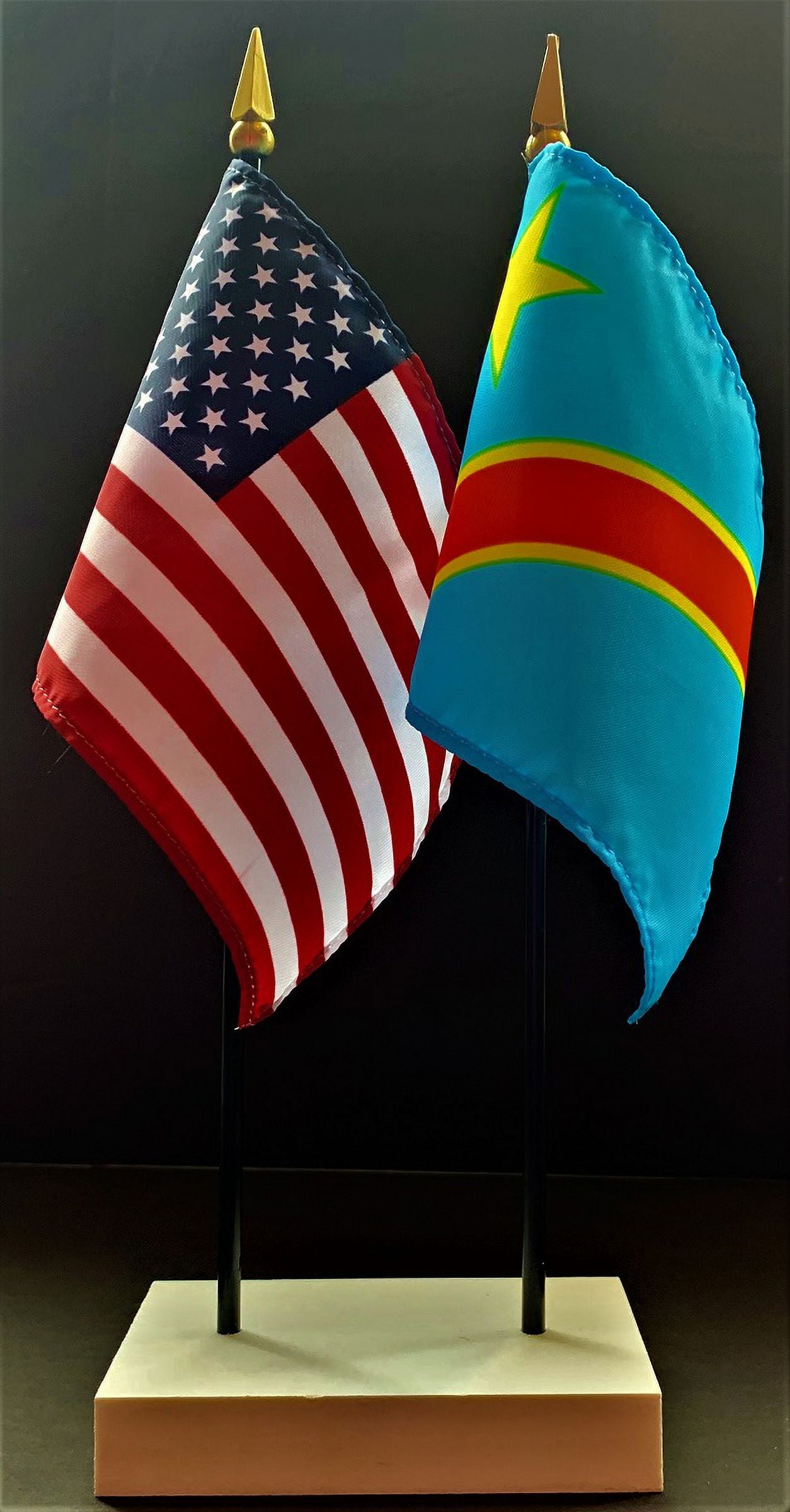 Congo, Democratic Republic Table Flag Set; One USA and International ...