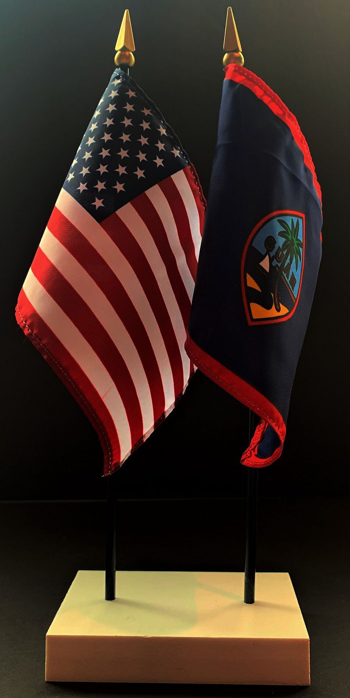 Guam Table Flag Set; One USA and International Rayon 4x6 inch Flag Plus ...