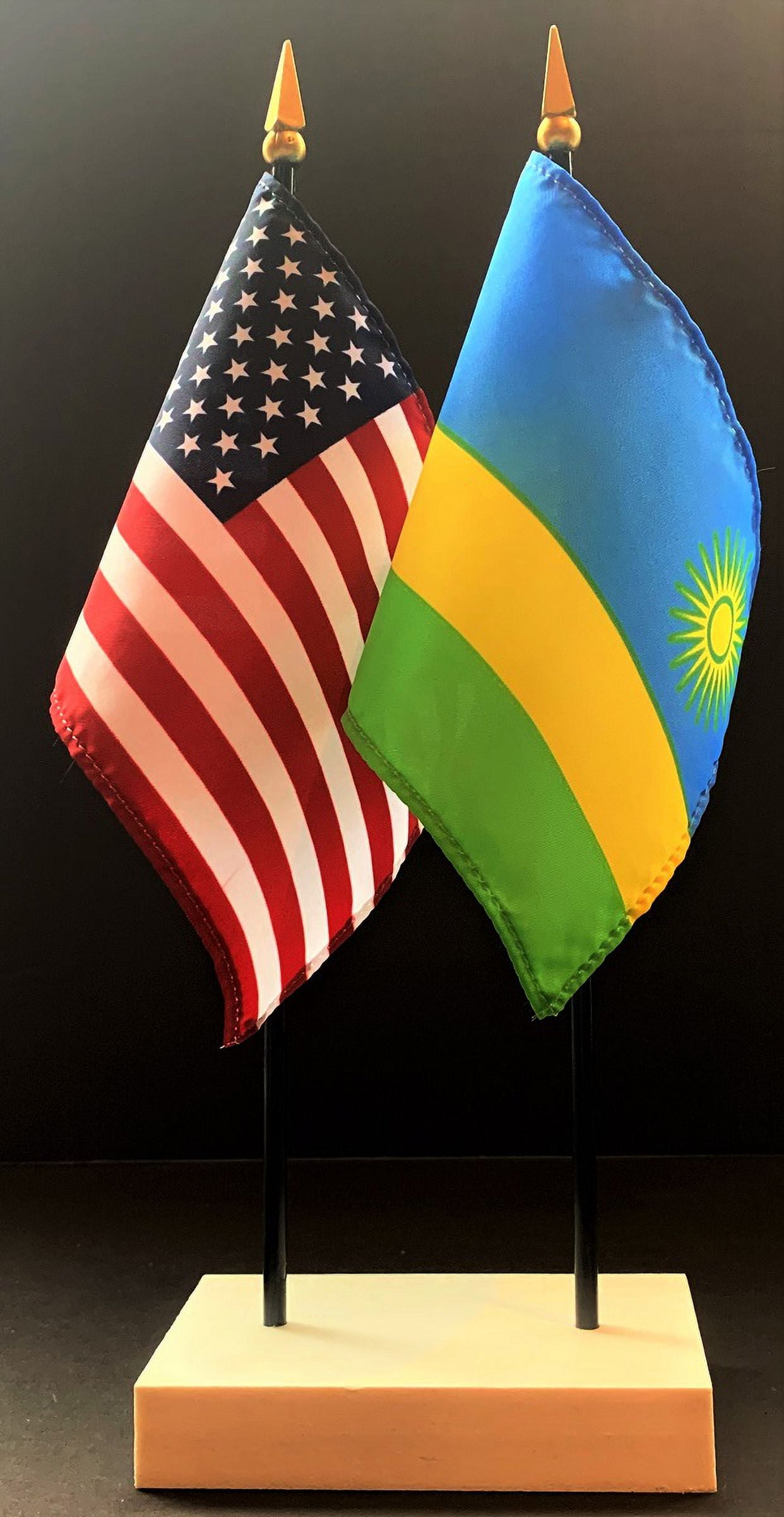Rwanda Table Flag Set; One USA and International Rayon 4x6 inch Flag ...