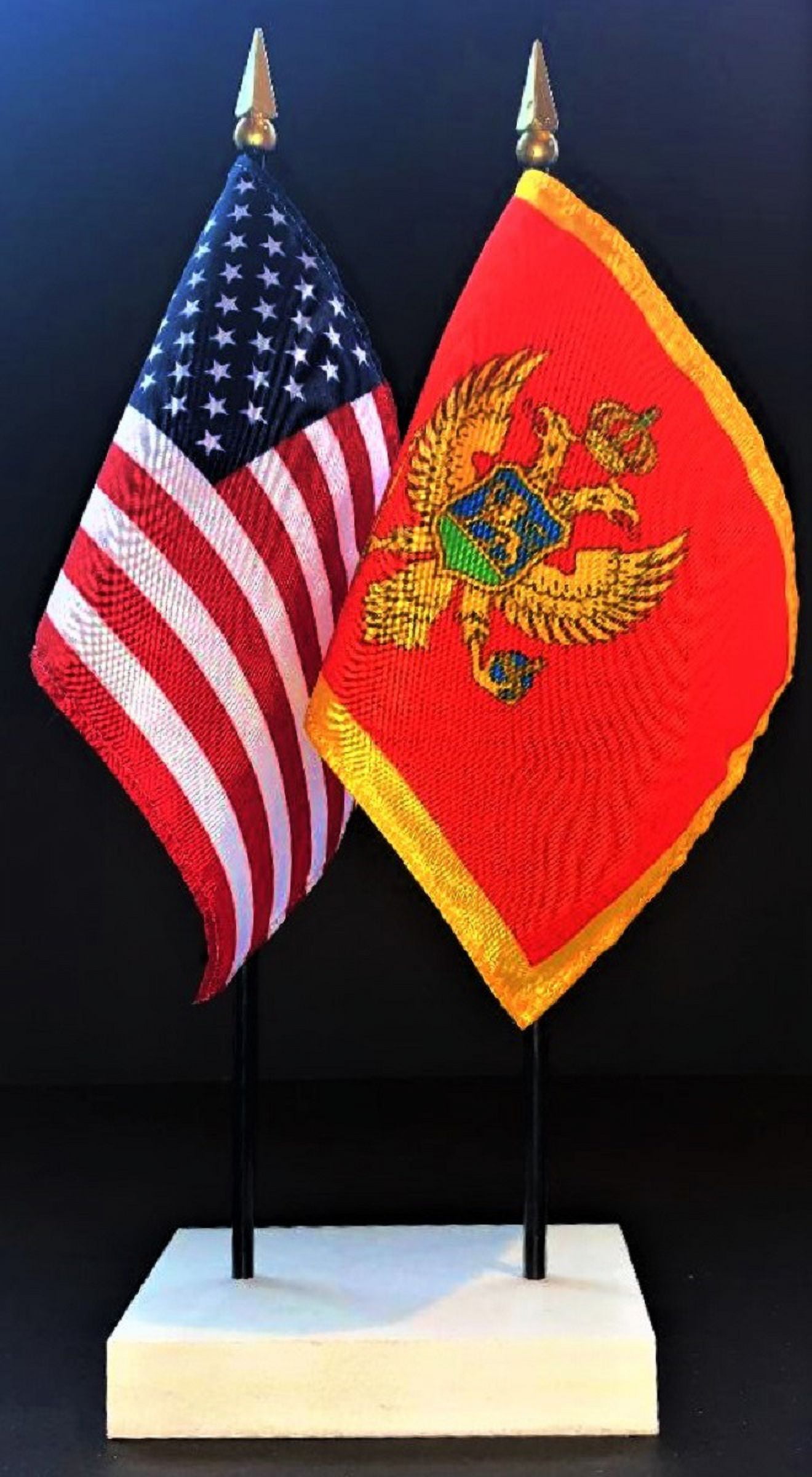 Montenegro Table Flag Set; One USA and International Rayon 4x6 inch ...