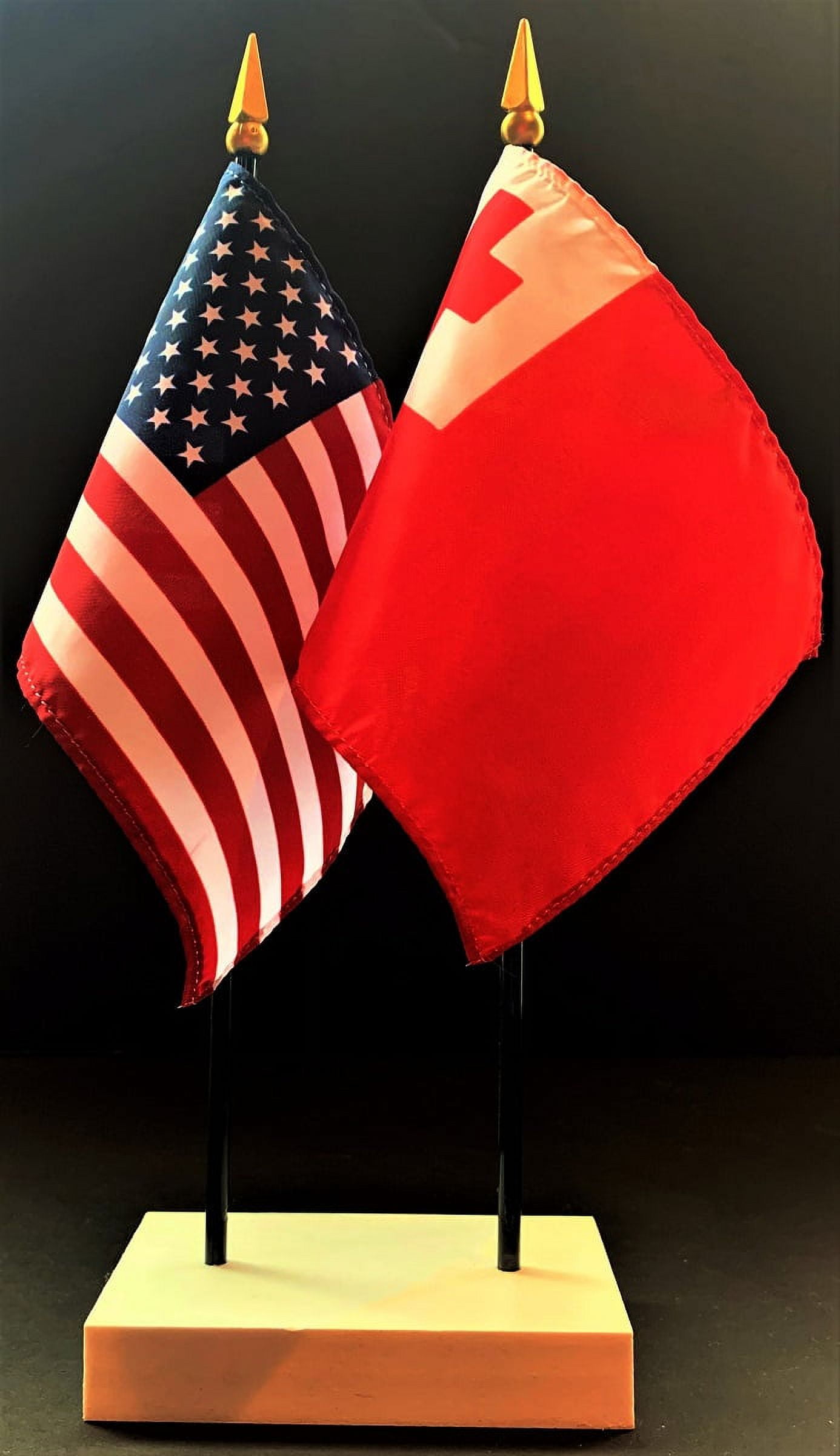 Tonga Table Flag Set; One USA and International Rayon 4x6 inch Flag ...