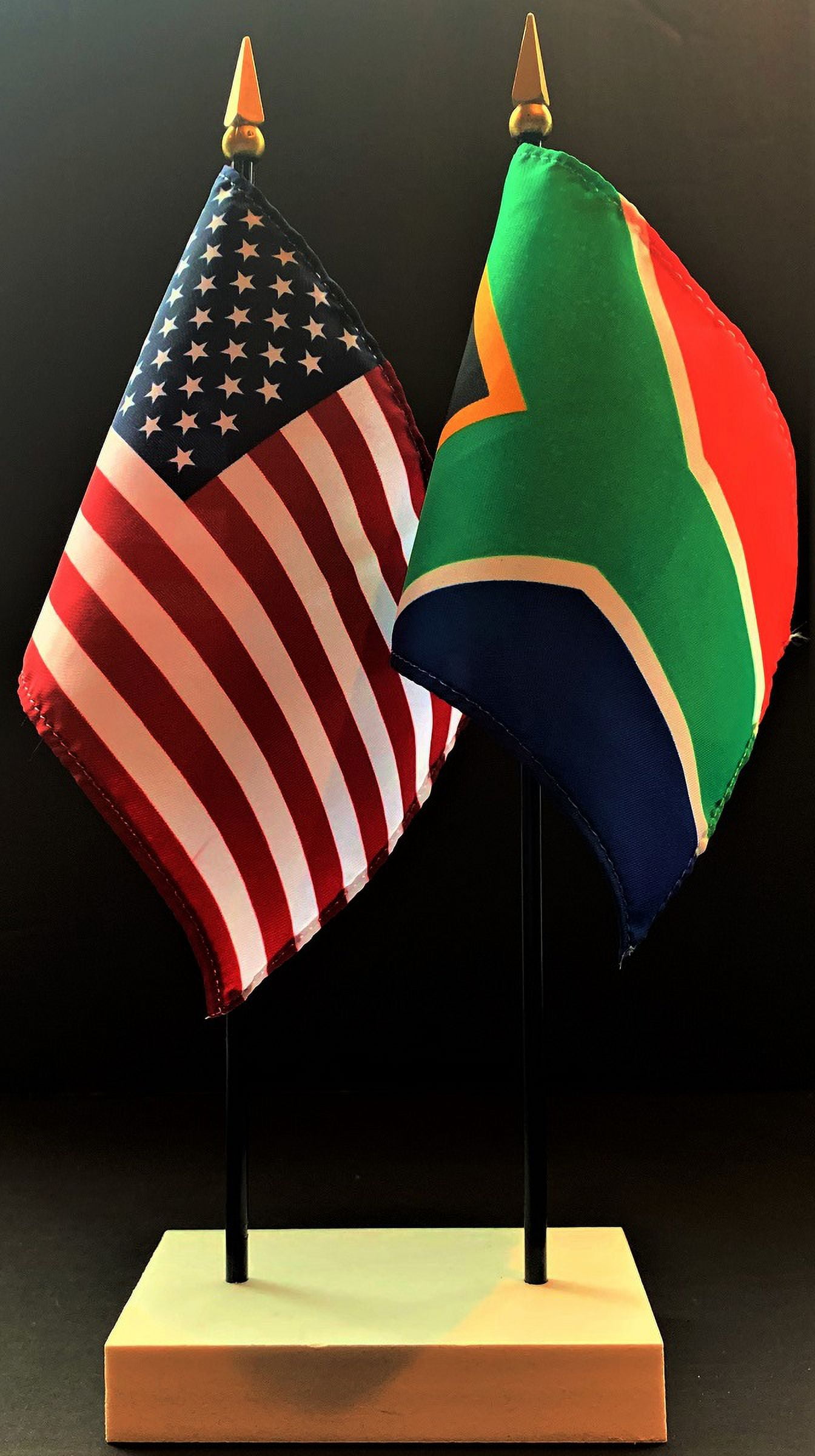 South Africa Table Flag Set; One USA and International Rayon 4x6 inch ...