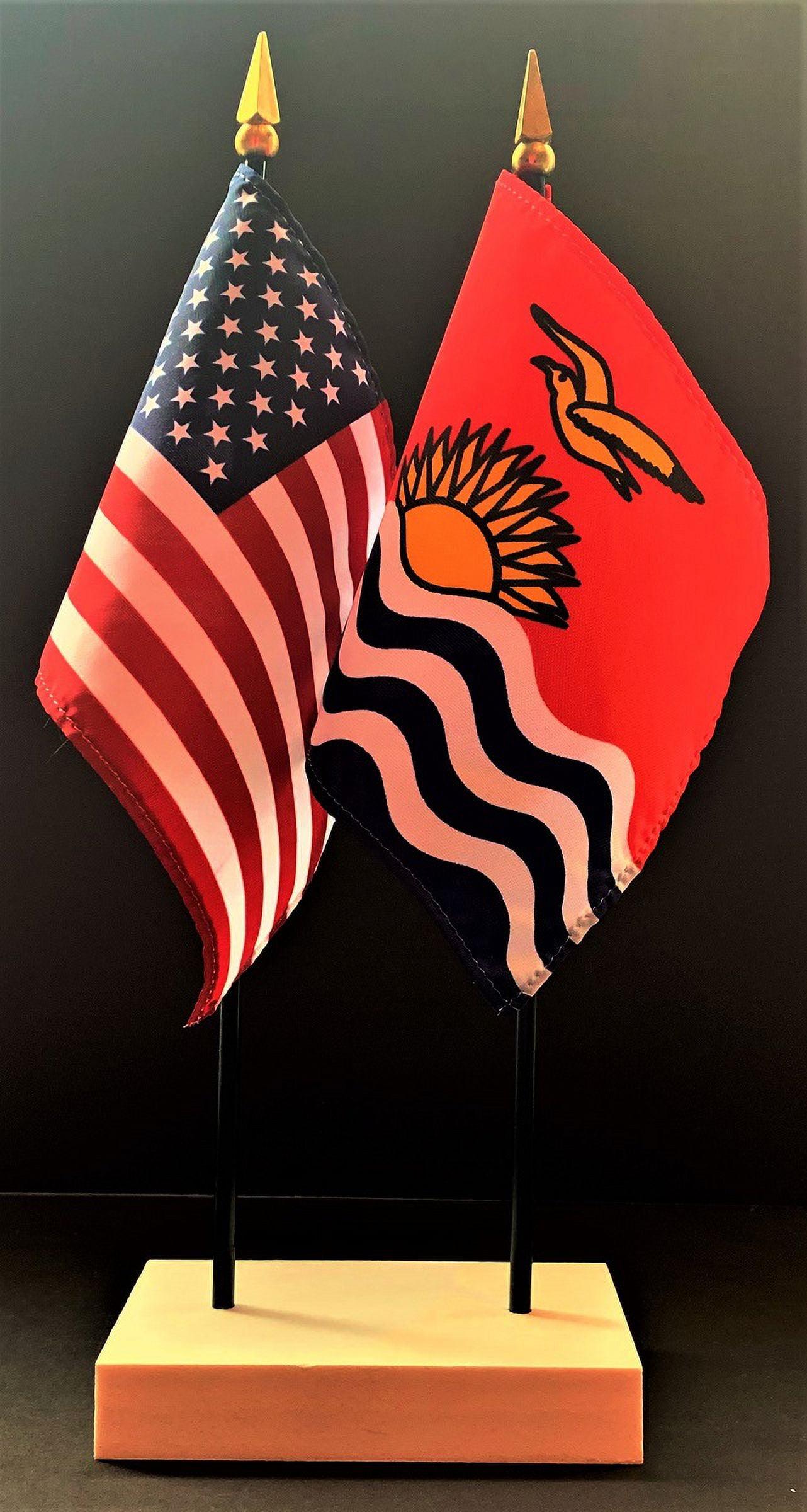 Kiribati Table Flag Set; One USA and International Rayon 4x6 inch Flag ...