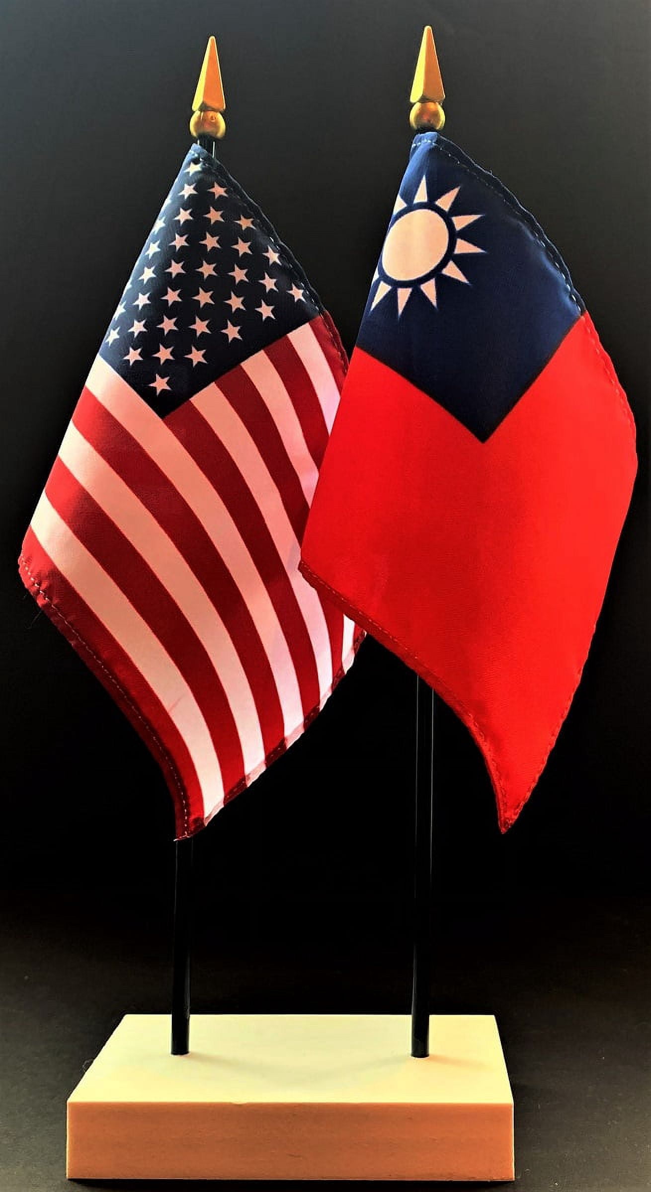 Taiwan Table Flag Set; One USA and International Rayon 4x6 inch Flag ...