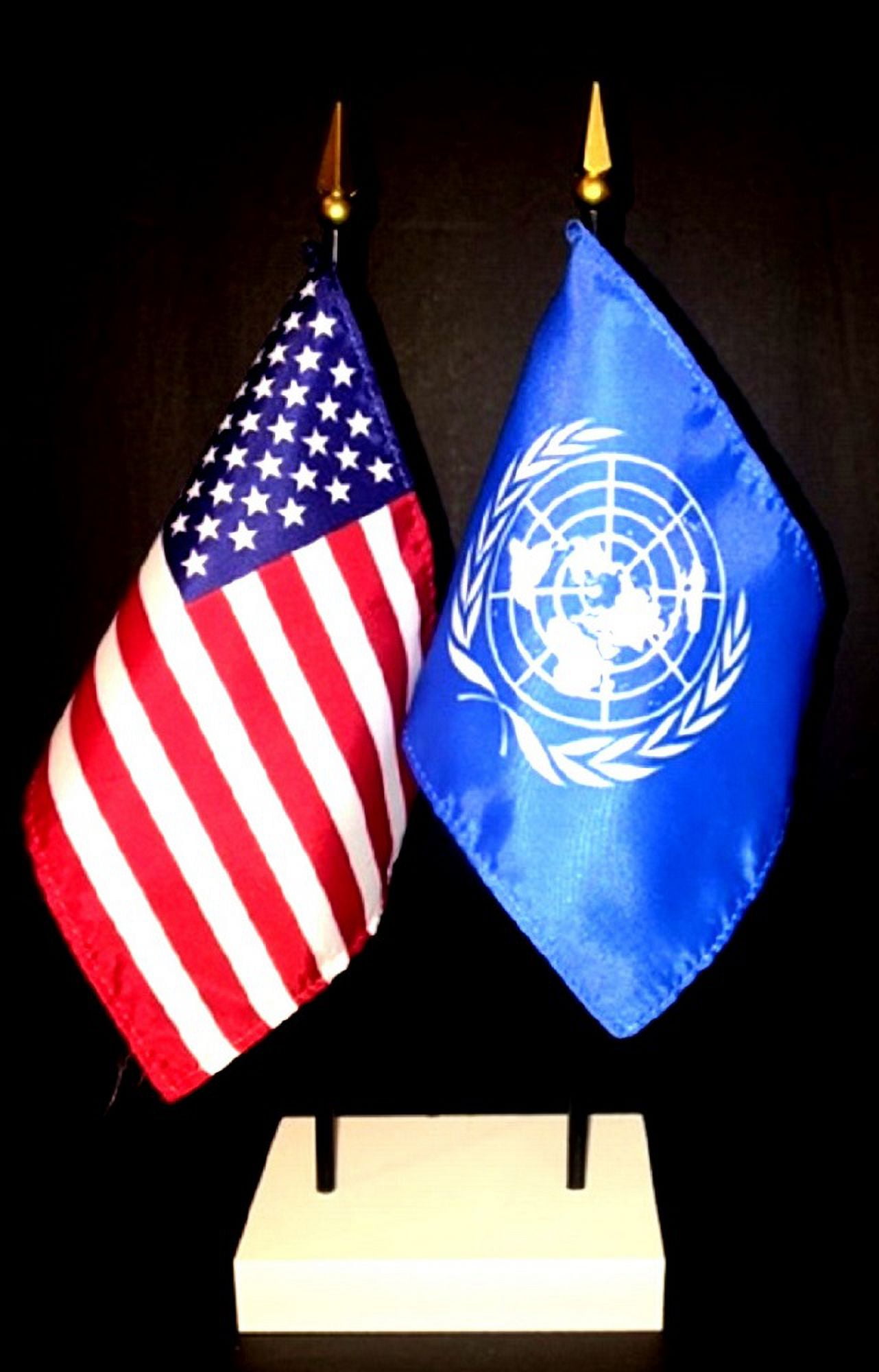 United Nations Table Flag Set; One USA and International Rayon 4x6 inch ...