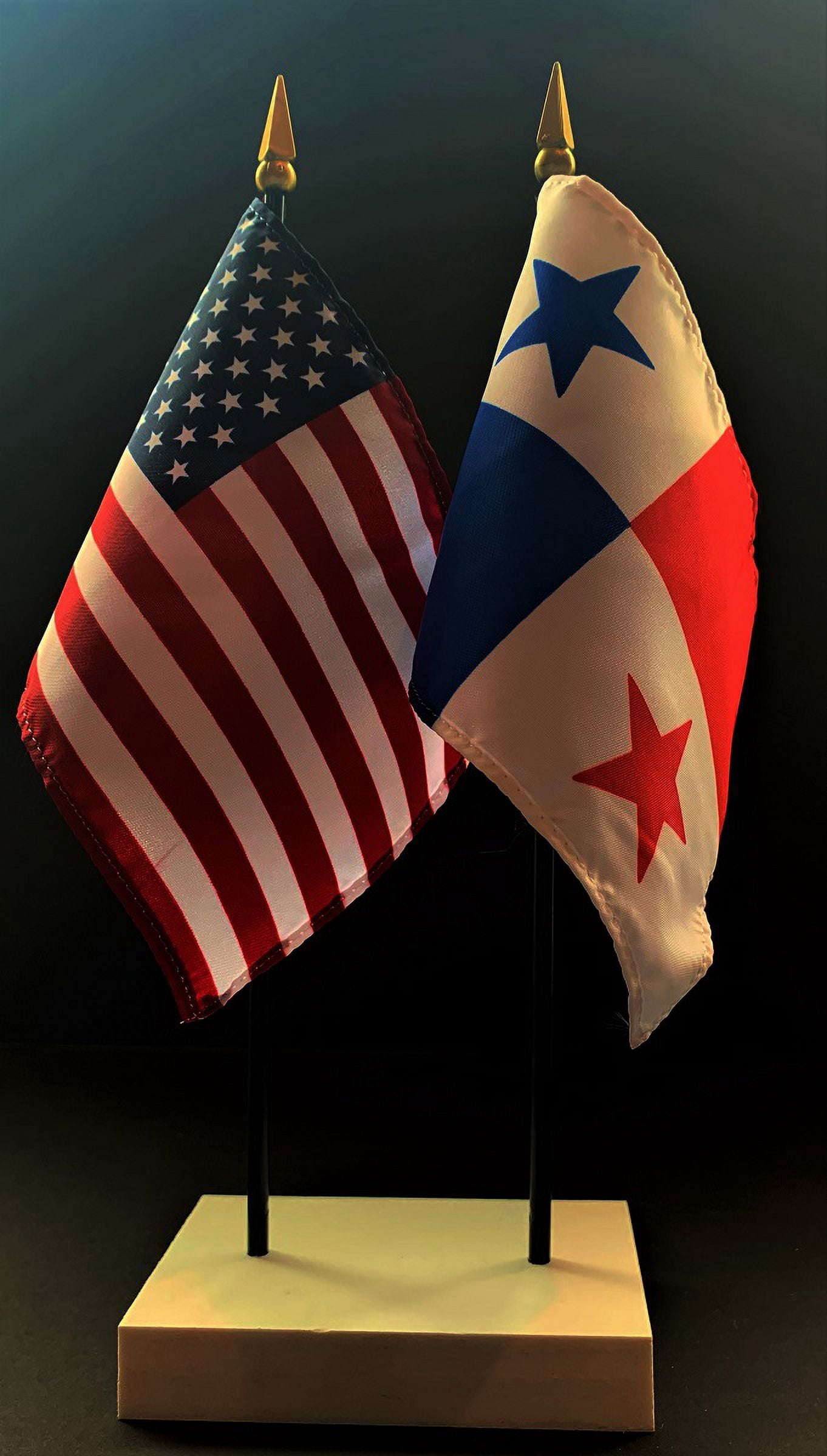 Panama Table Flag Set; One USA and International Rayon 4x6 inch Flag ...