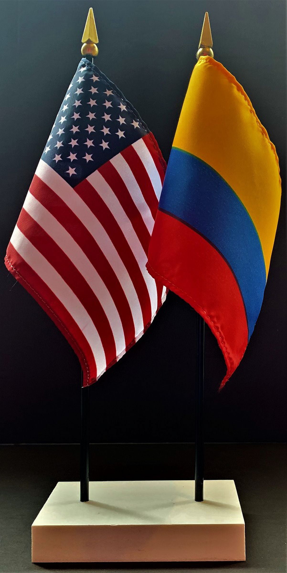 Colombia Table Flag Set; One USA and International Rayon 4x6 inch Flag ...