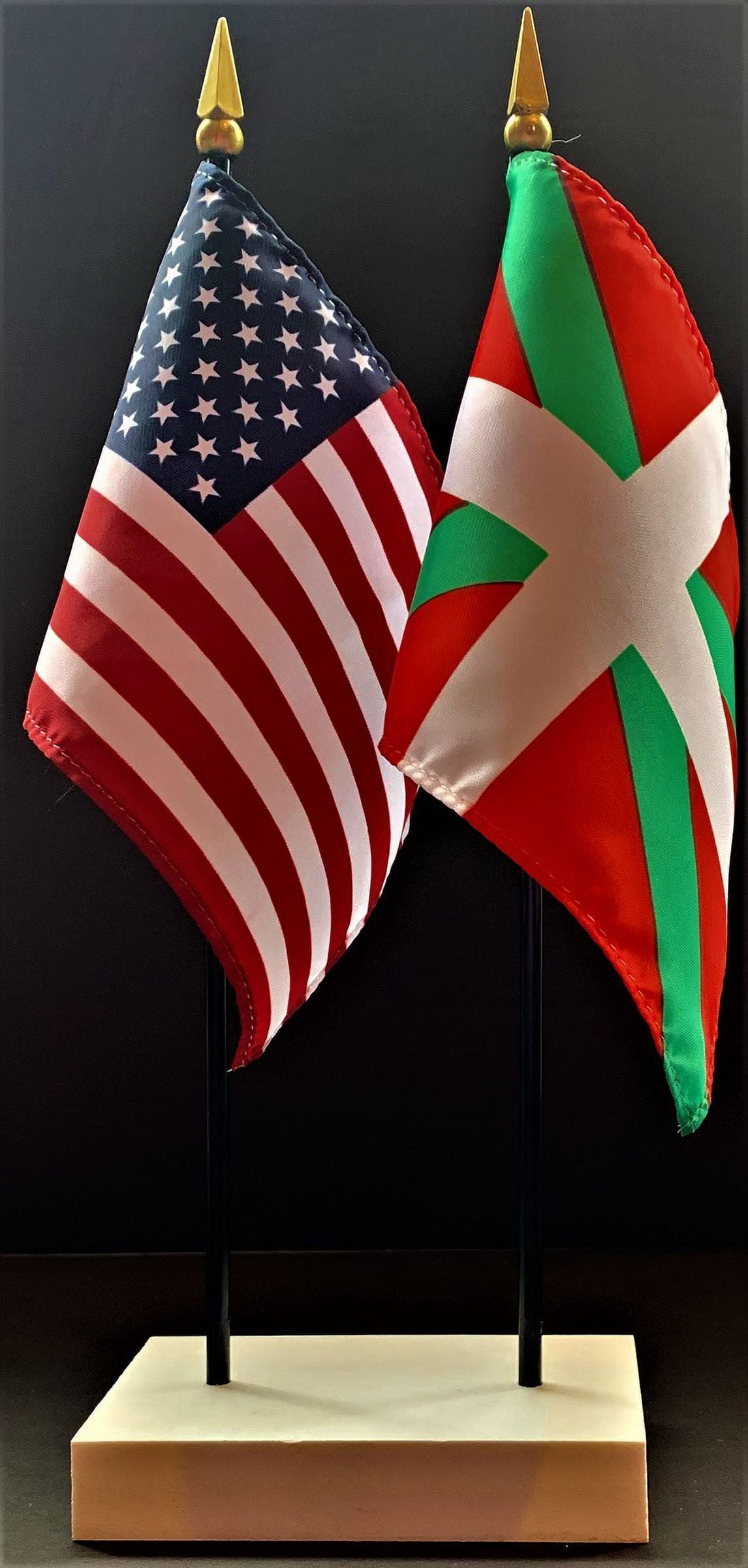 Basque Lands Table Flag Set; One USA and International Rayon 4x6 inch ...