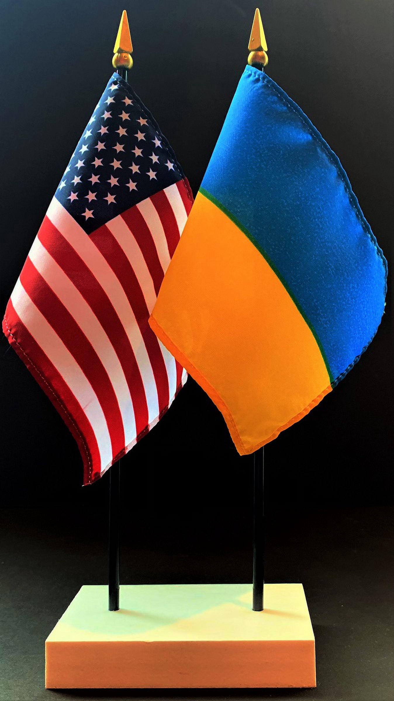 Ukraine Table Flag Set; One USA and International Rayon 4x6 inch Flag ...