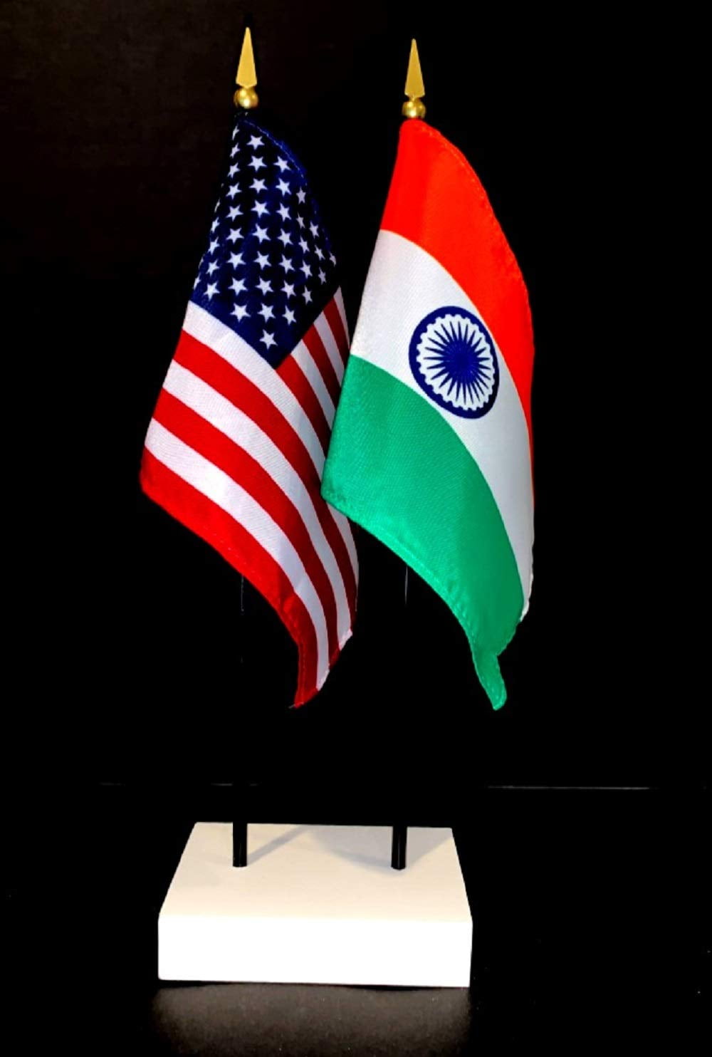 India Table Flag Set; One USA and International Rayon 4x6 inch Flag ...