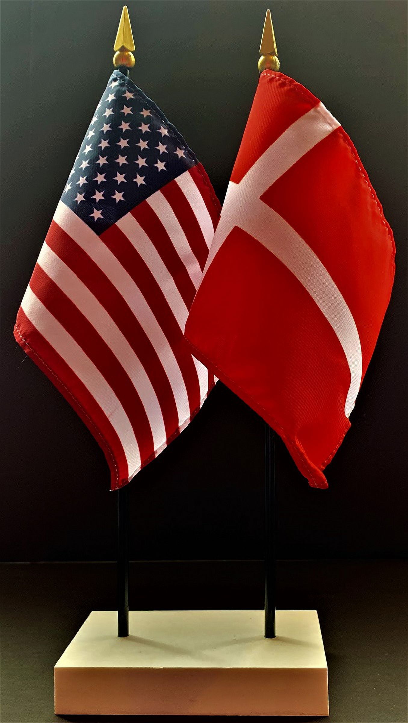 Denmark Table Flag Set; One USA and International Rayon 4x6 inch Flag ...