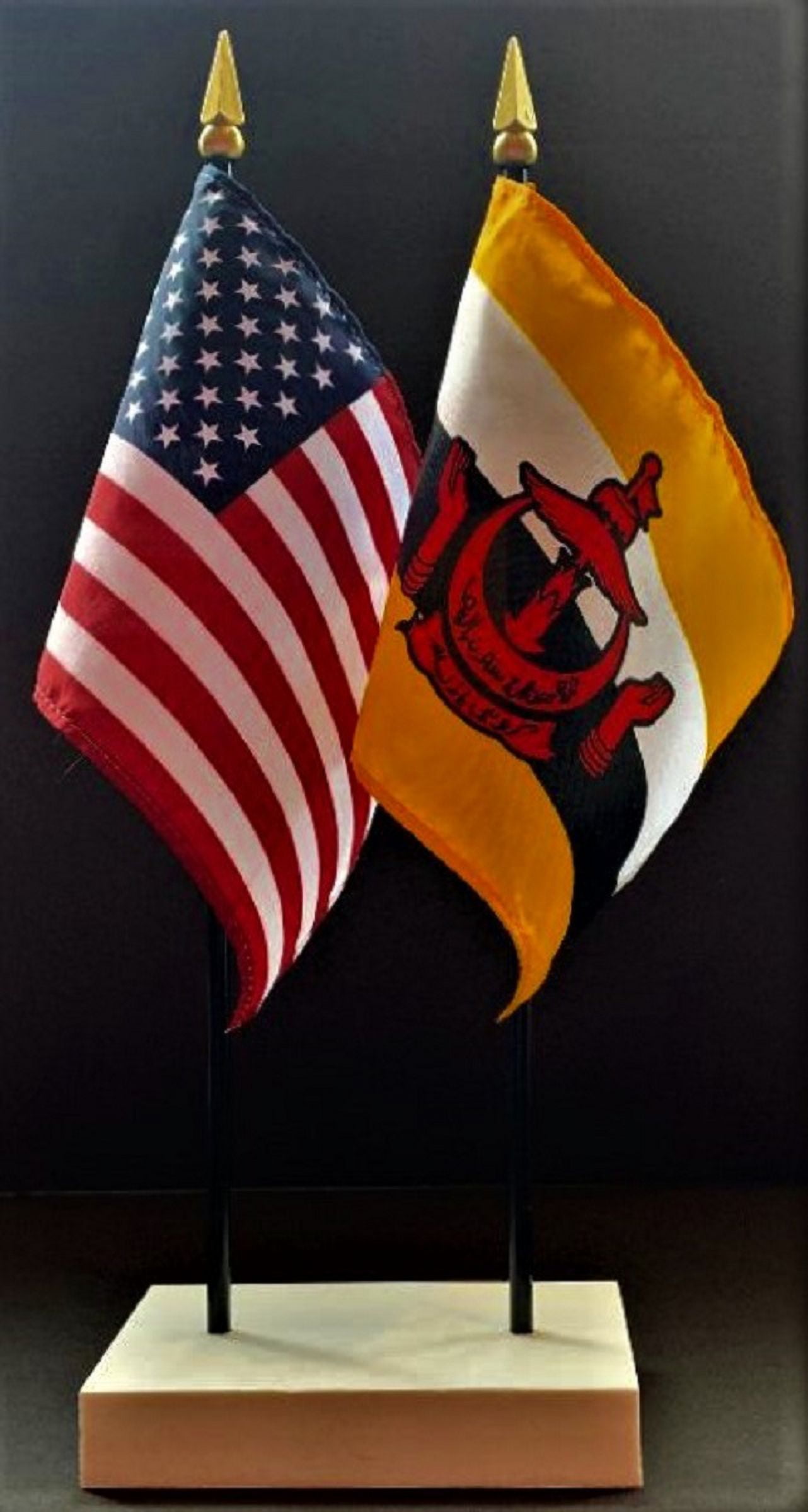 Brunei Table Flag Set; One USA and International Rayon 4x6 inch Flag ...