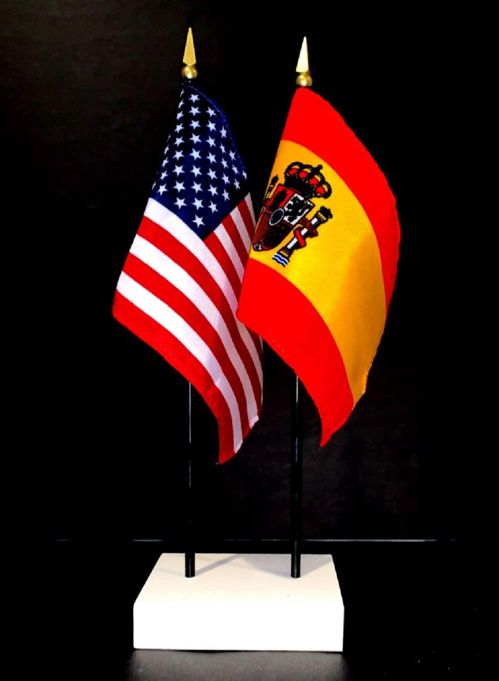 Spain Table Flag Set; One USA and International Rayon 4x6 inch Flag ...