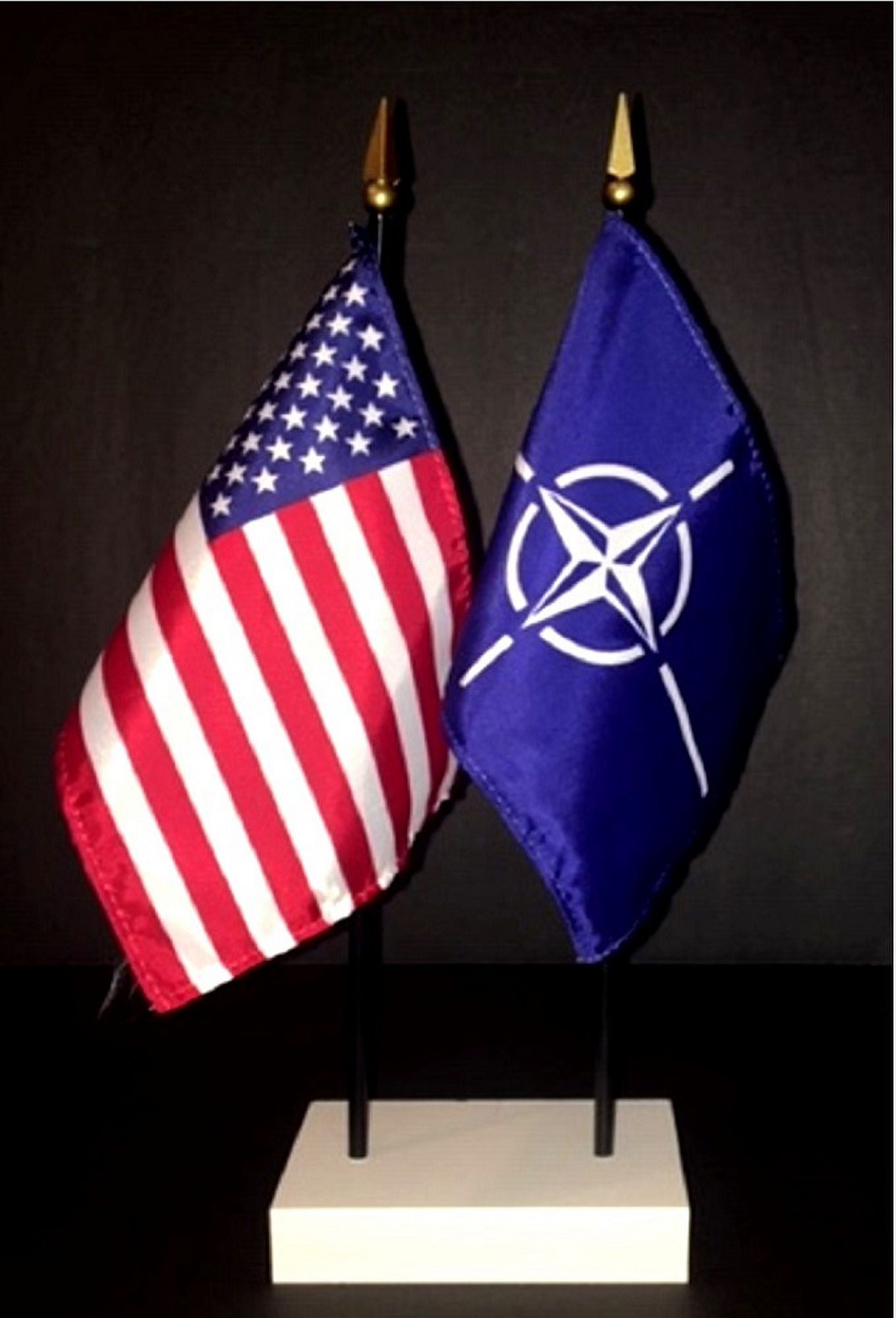 NATO Table Flag Set; One USA and International Rayon 4x6 inch Flag Plus ...