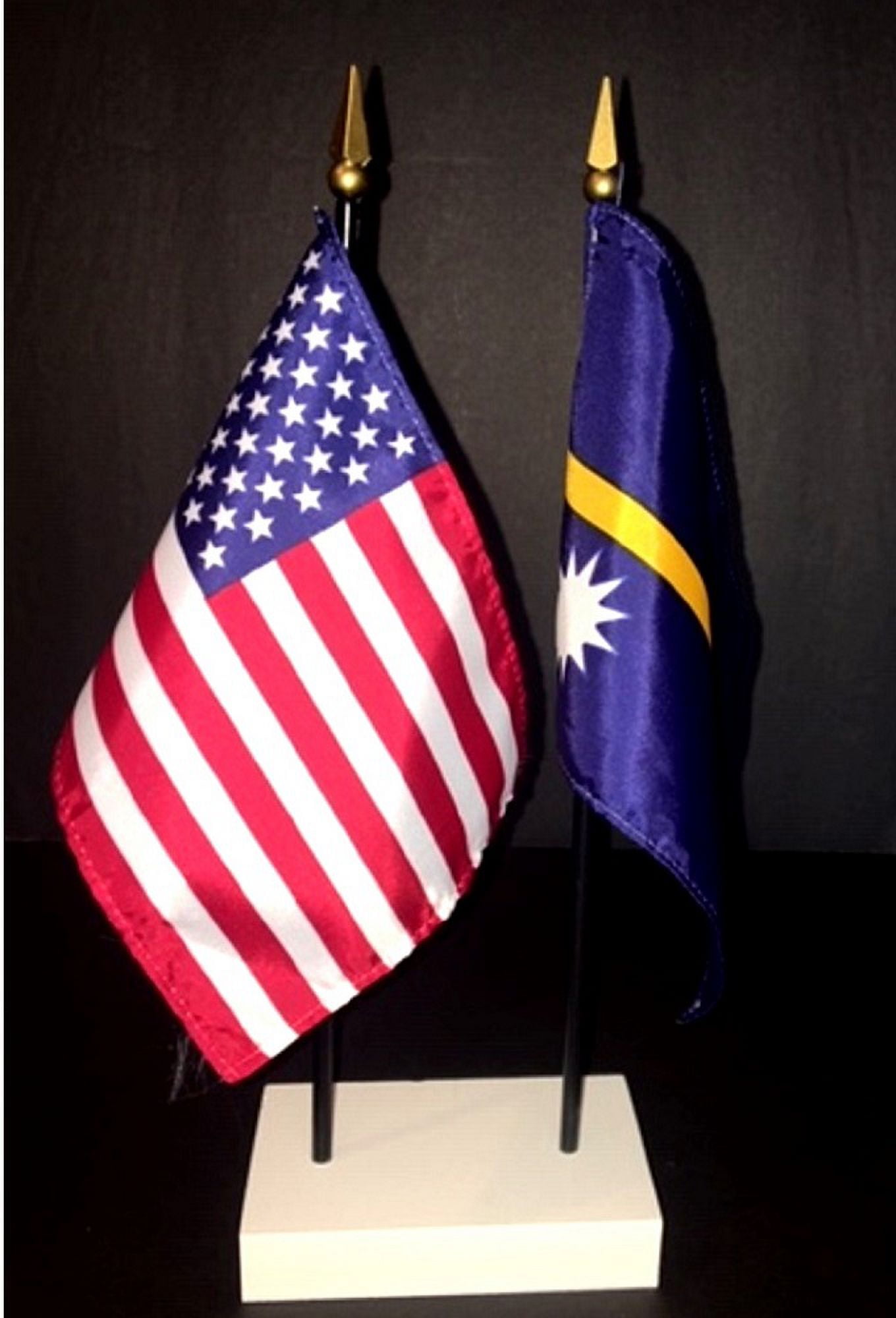 Nauru Table Flag Set; One USA and International Rayon 4x6 inch Flag ...