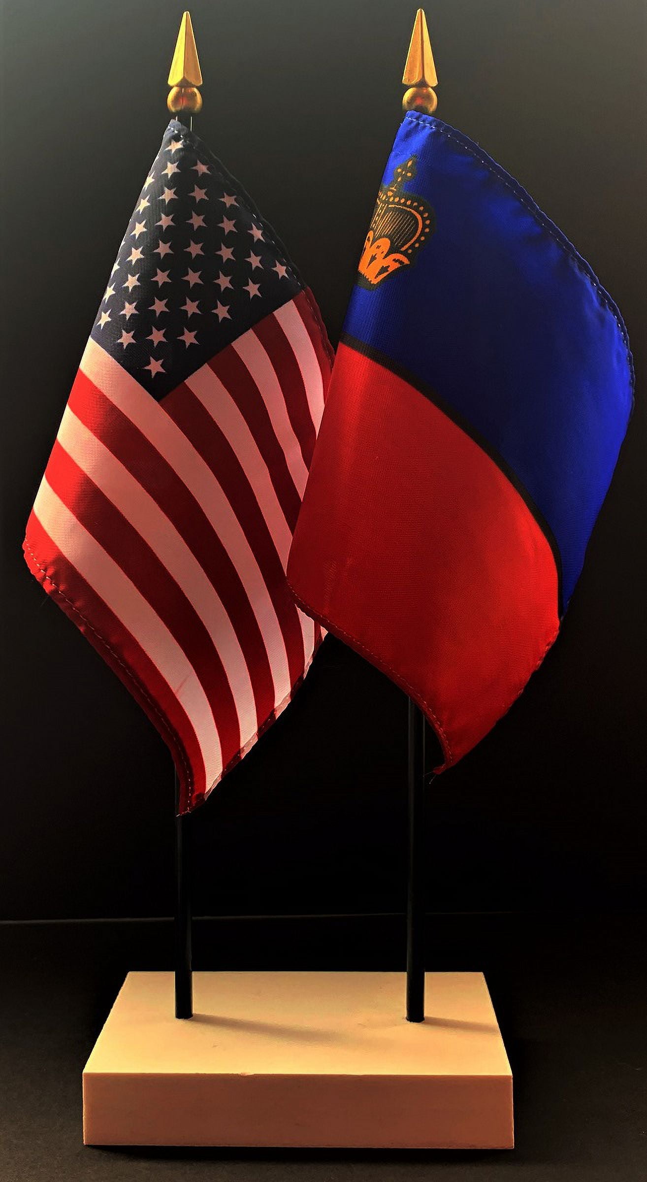 Liechtenstein Table Flag Set; One USA and International Rayon 4x6 inch ...