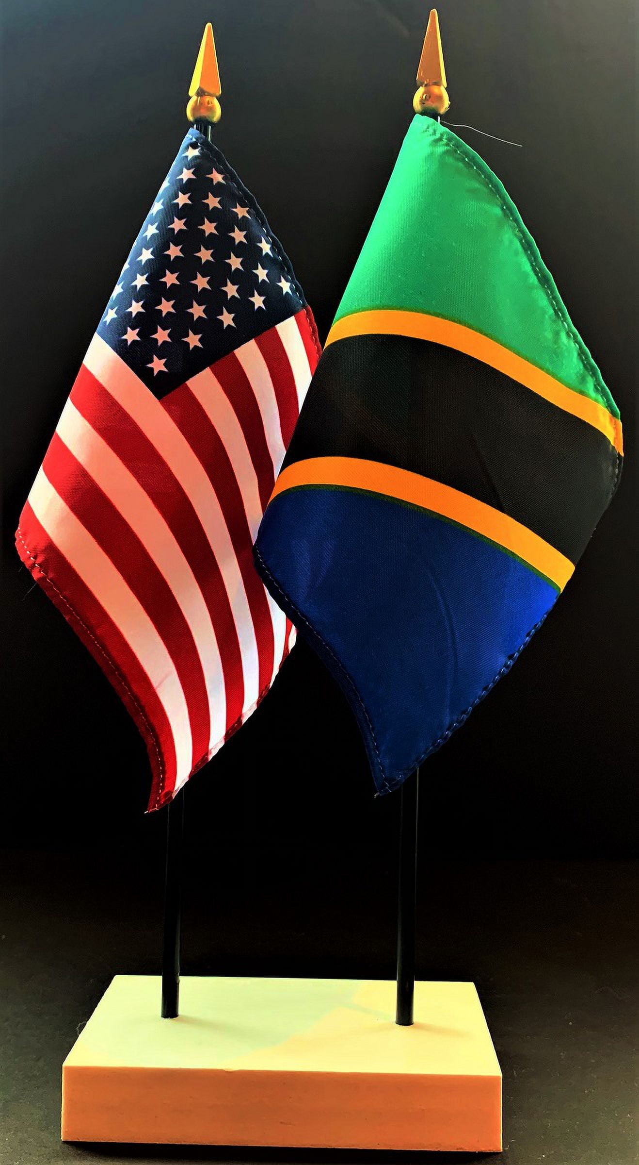 Tanzania Table Flag Set; One USA and International Rayon 4x6 inch Flag ...