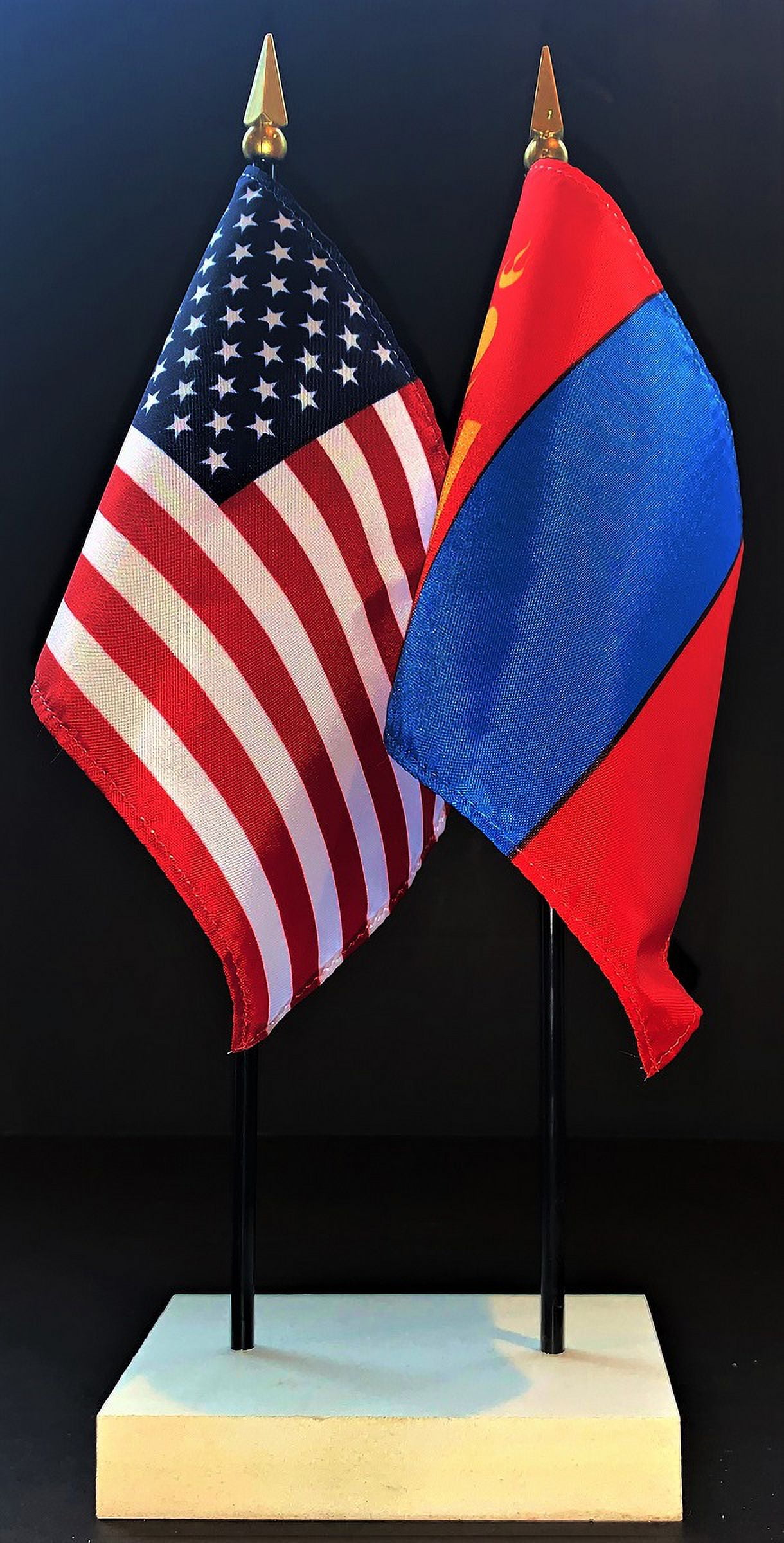 Mongolia Table Flag Set; One USA and International Rayon 4x6 inch Flag ...