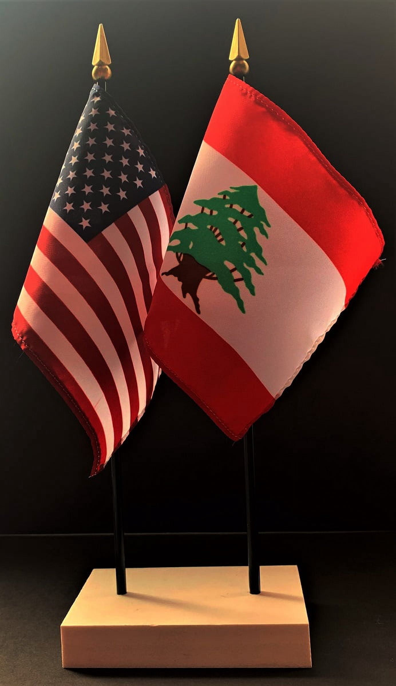 Lebanon Table Flag Set; One USA and International Rayon 4x6 inch Flag ...