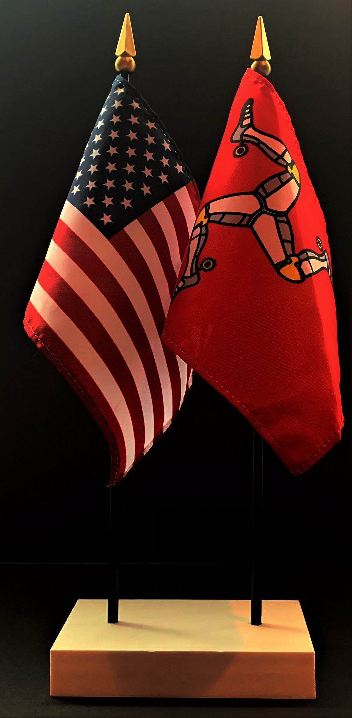 Isle of Man Table Flag Set; One USA and International Rayon 4x6 inch ...