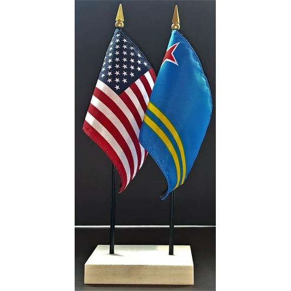 Aruba Table Flag Set; One USA and International Rayon 4x6 inch Flag ...