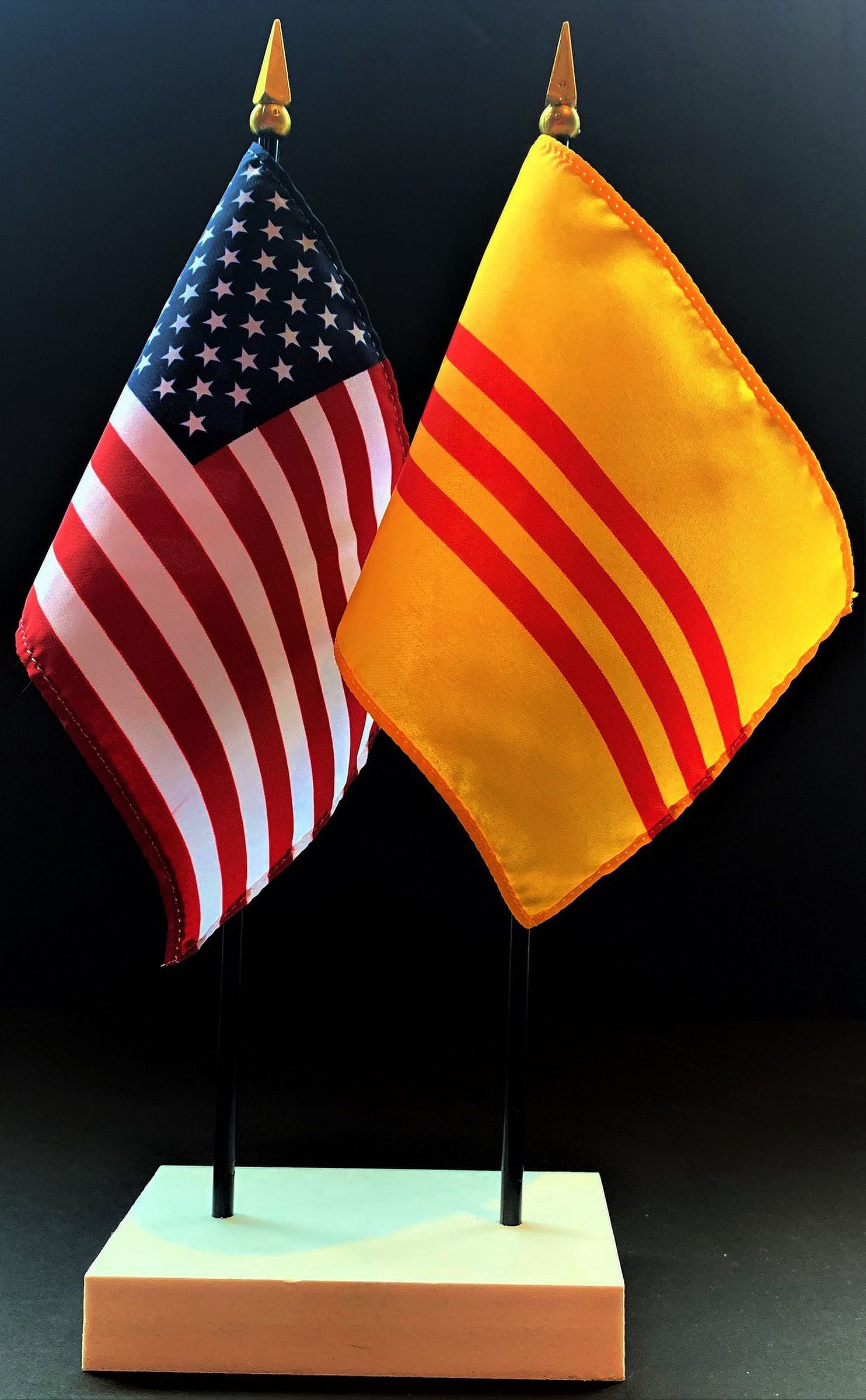 Vietnam South Table Flag Set; One USA and International Rayon 4x6 inch ...