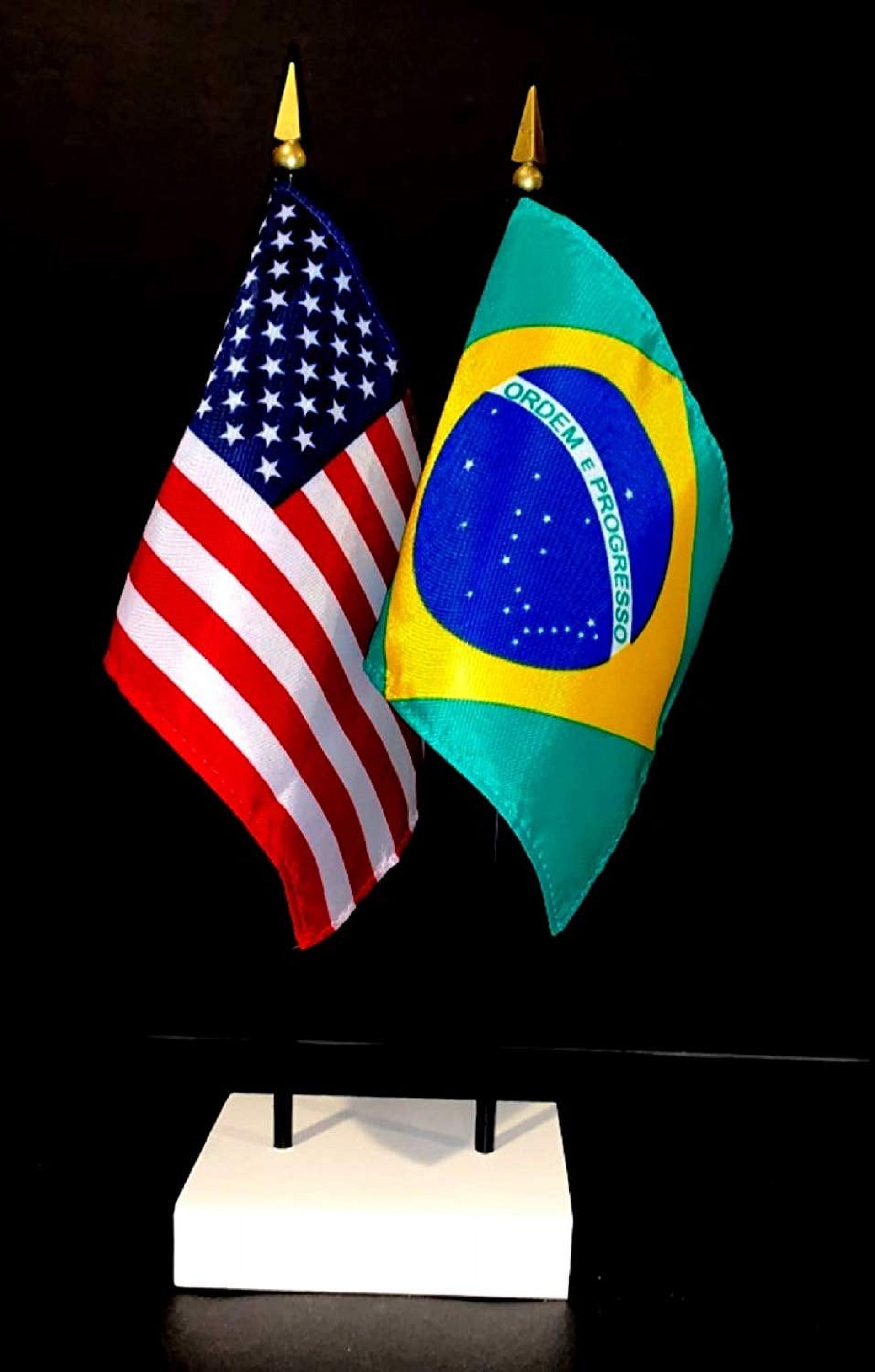 Brazil Table Flag Set; One USA and International Rayon 4x6 inch Flag ...