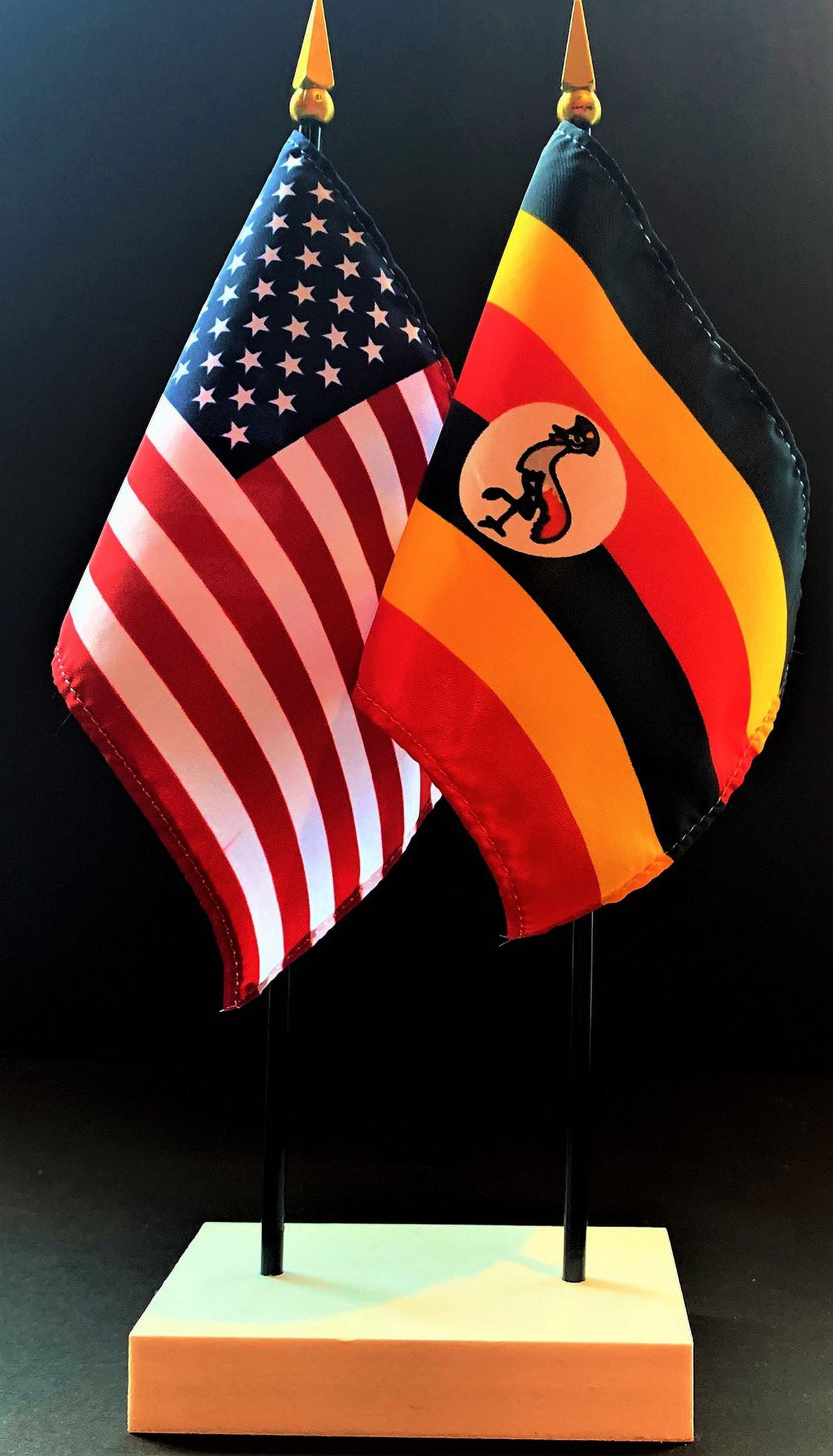 Uganda Table Flag Set; One USA and International Rayon 4x6 inch Flag Plus a White Base - Walmart.com