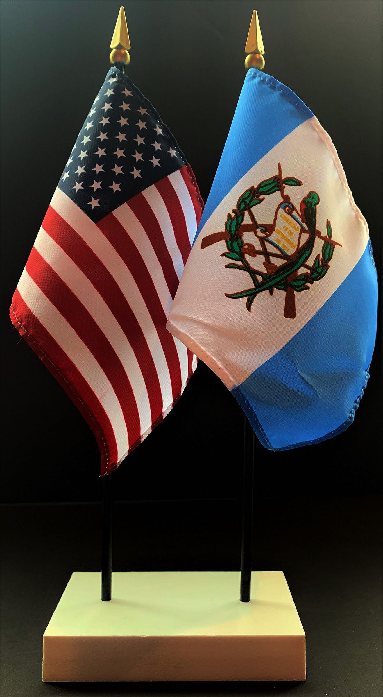 Guatemala Table Flag Set; One USA and International Rayon 4x6 inch Flag ...