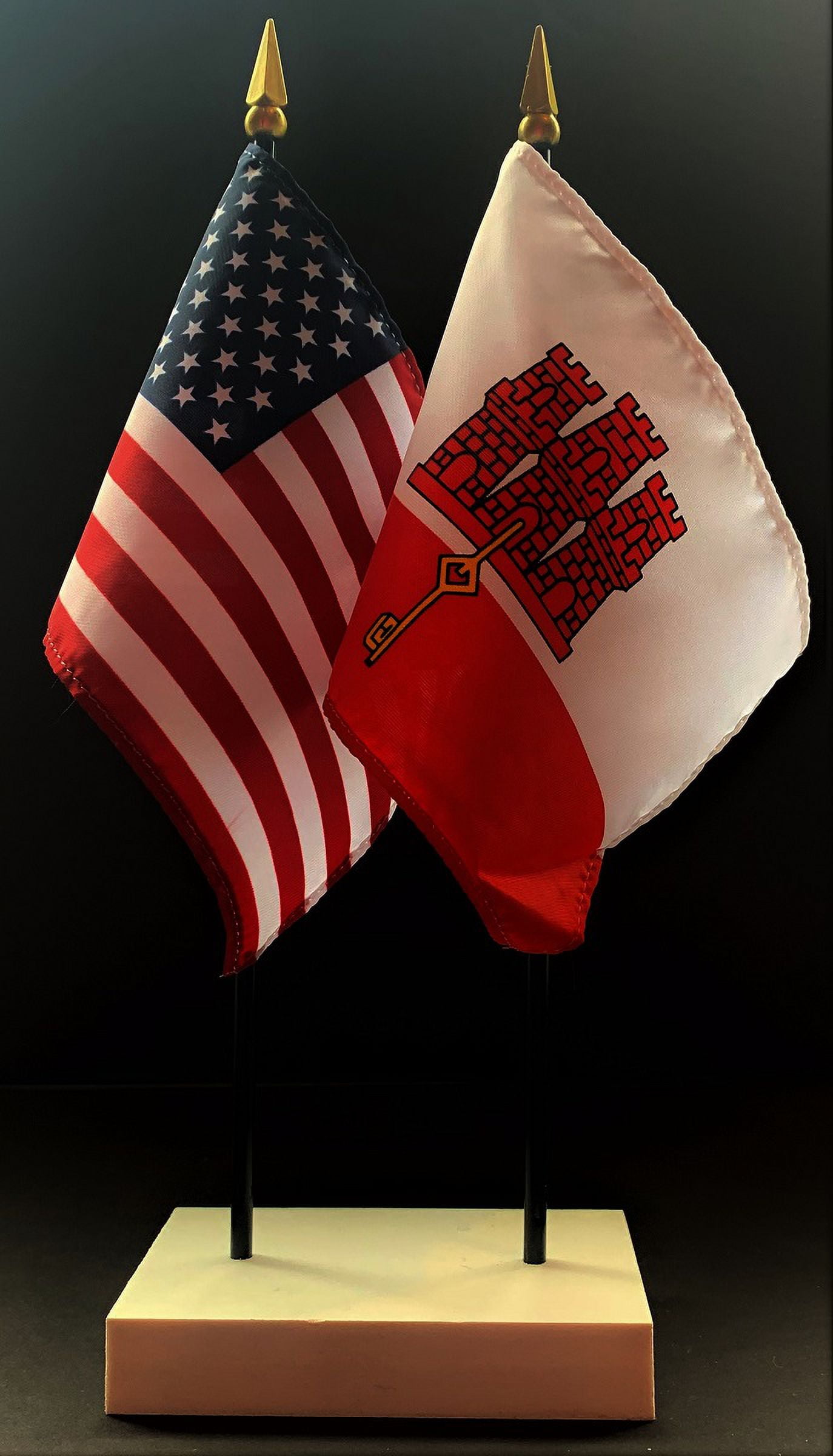 Gilbraltar Table Flag Set; One USA and International Rayon 4x6 inch ...