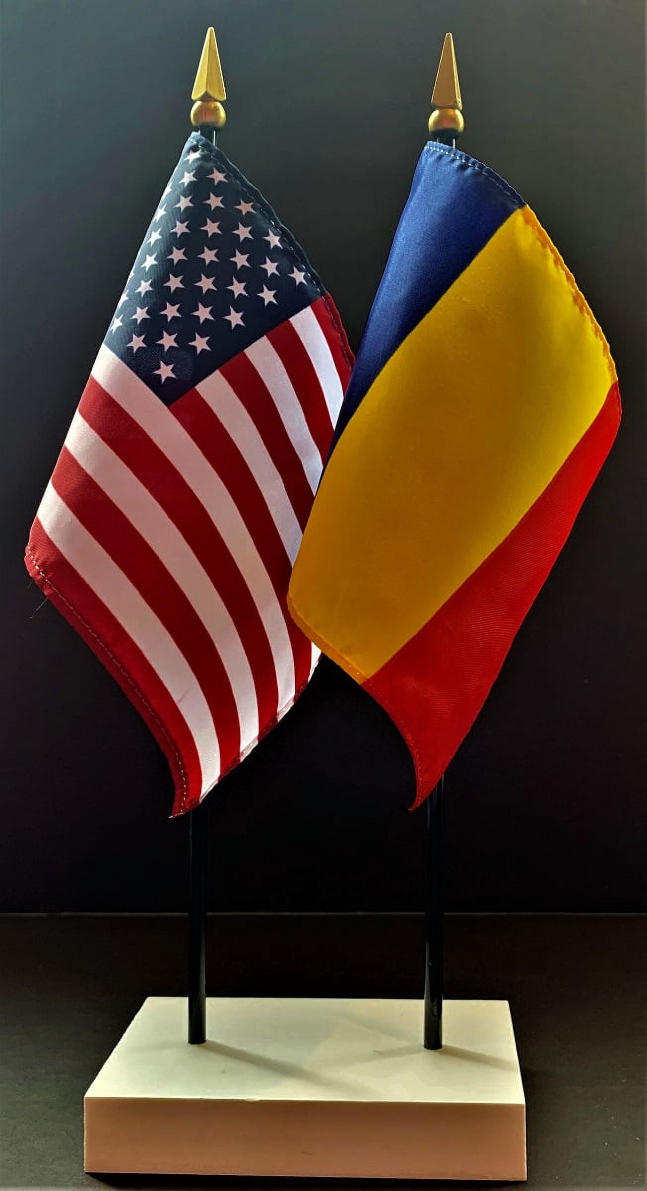 Chad Table Flag Set; One USA and International Rayon 4x6 inch Flag Plus ...