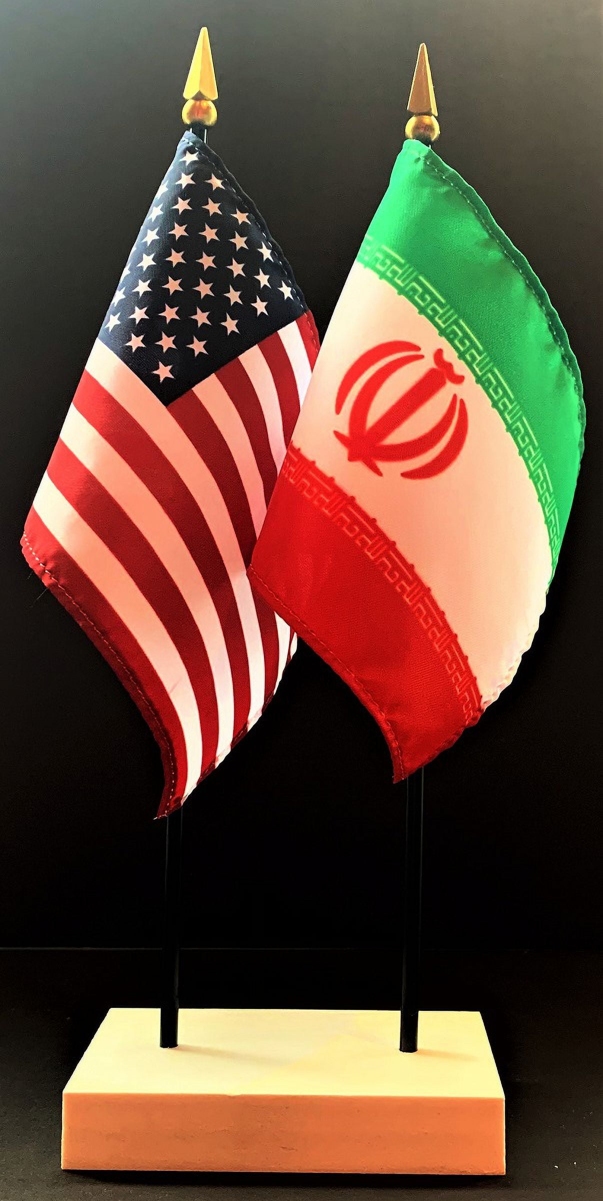 Iran Table Flag Set; One USA and International Rayon 4x6 inch Flag Plus a White Base - Walmart.com